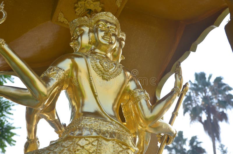 Gold Brahma statue stock image. Image of religion, thailand - 48401847