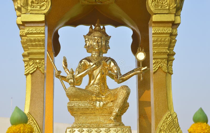 Gold Brahma statue stock image. Image of religion, thailand - 48401847