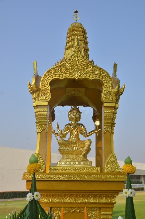 Gold statue of Brahma stock photo. Image of brahma, sculpture - 89506248