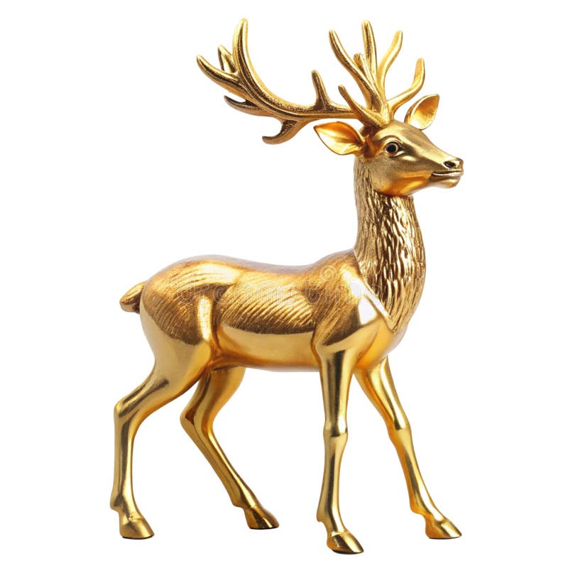 Gold Statue of a Deer Isolated on White Background Stock Illustration ...