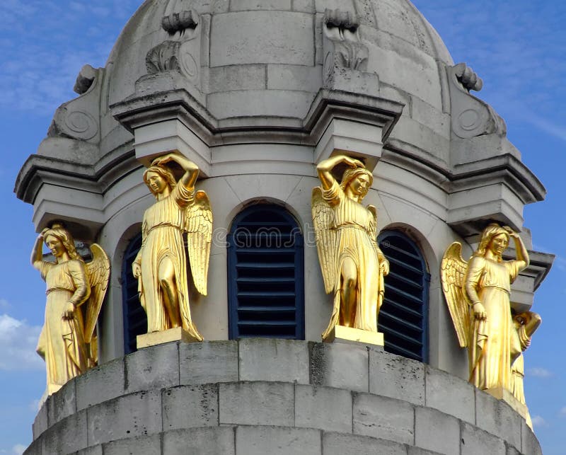 Gold statues stock image. Image of clear, woman, tower - 970399