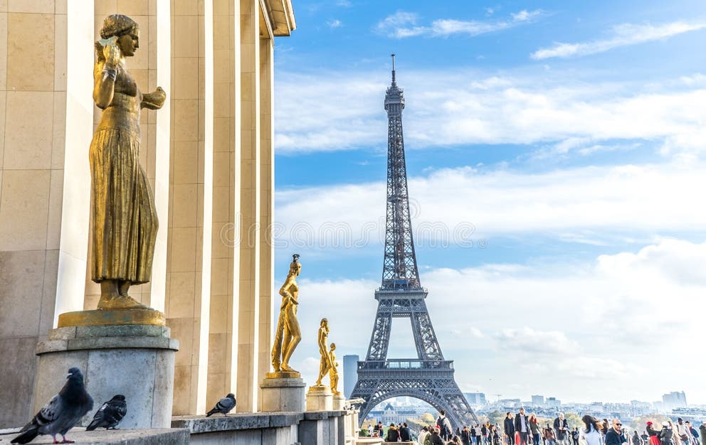 Gold Statues with the Eiffel Tower in the Background during the Day ...