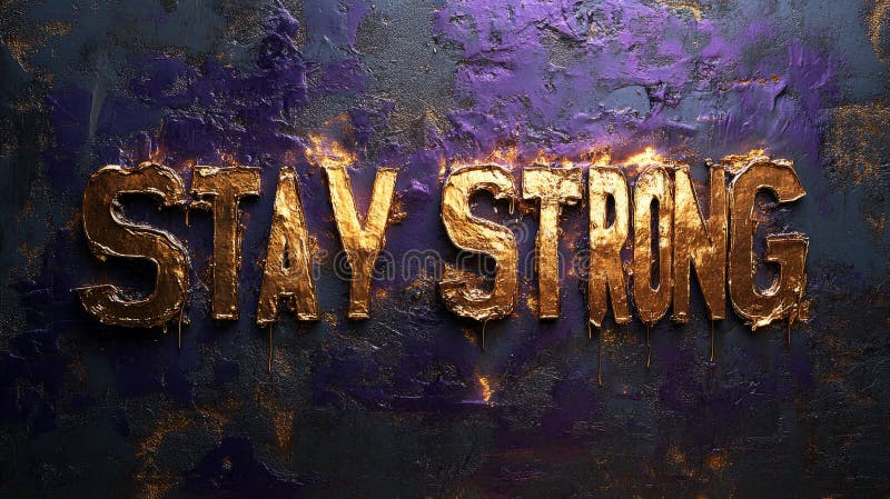Gold Stay Strong Text on a Textured Dark Background Stock Image - Image ...