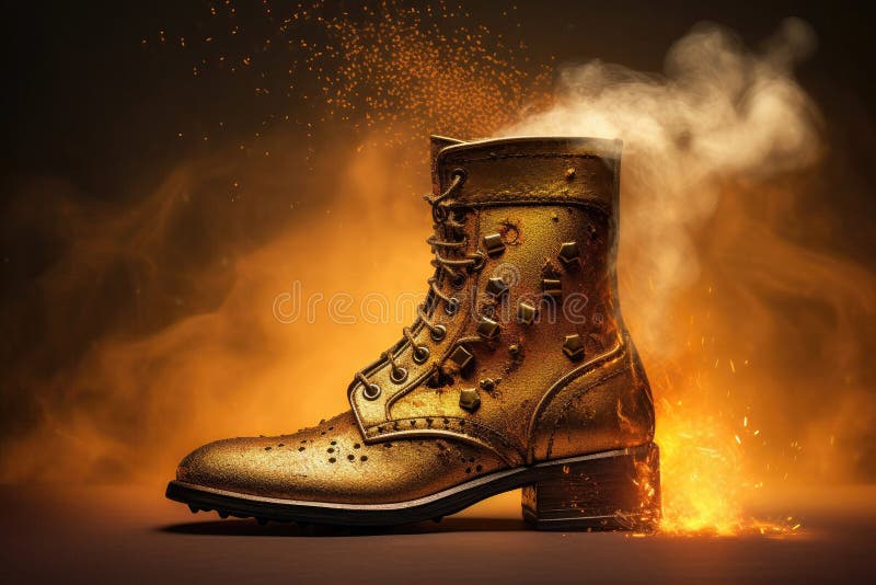 Gold Steampunk Boot on Smoke Steam Sparks Background. Generative AI ...
