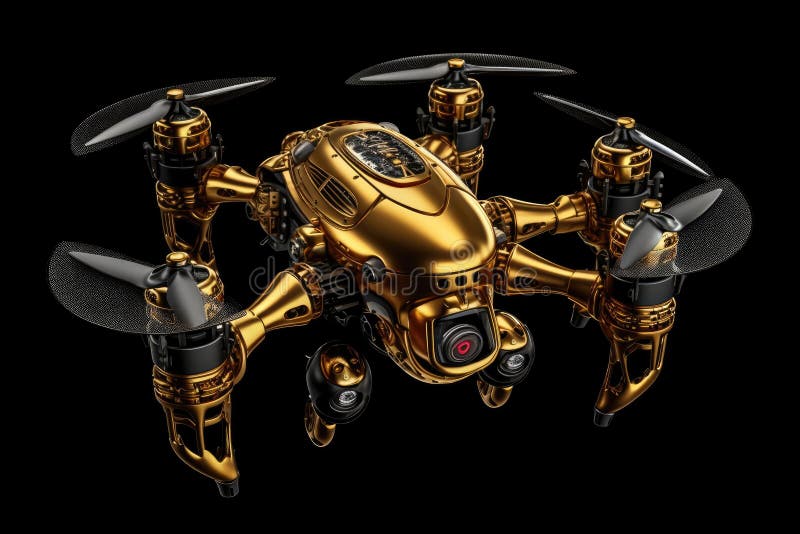Gold Steampunk Drone on Black Smoky Background. Generative AI Stock ...