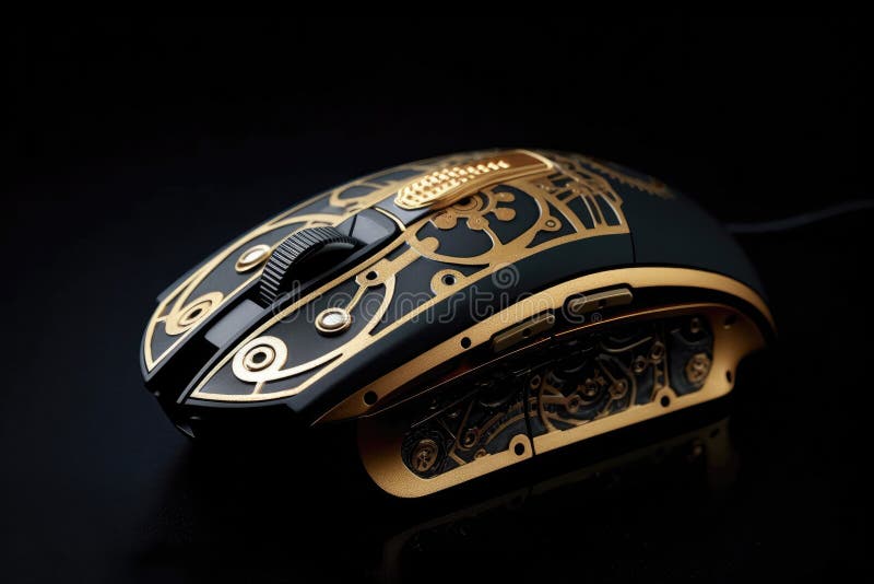 Gold Steampunk Gaming Mouse on Black Smoky Background. Generative AI ...