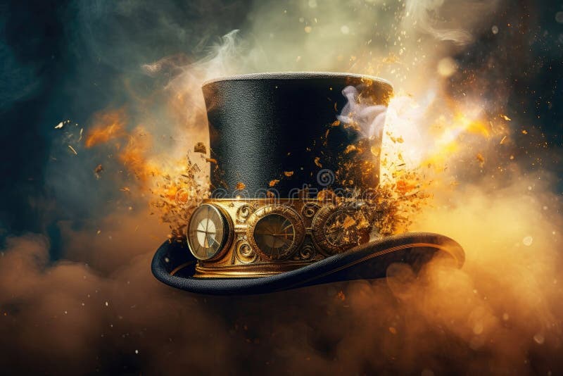 Gold Steampunk Hat on Smoke Steam Sparks Background. Generative AI ...