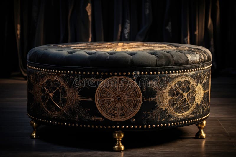 Gold Steampunk Ottoman on Black Smoky Background. Generative AI Stock ...