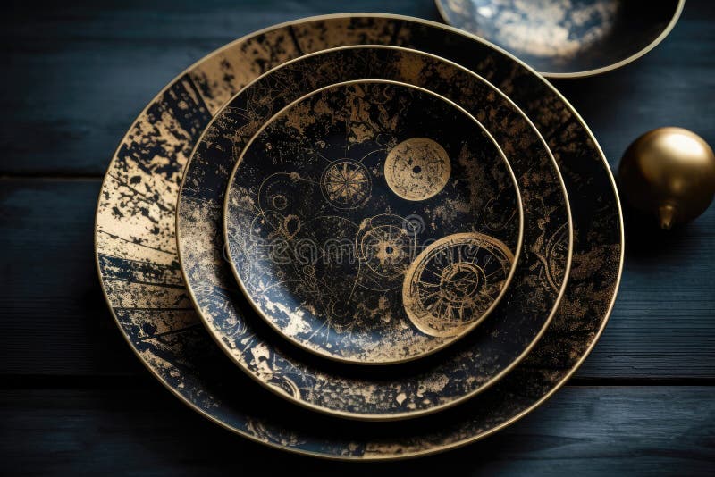 Gold Steampunk Plates on Black Smoky Background. Generative AI Stock ...