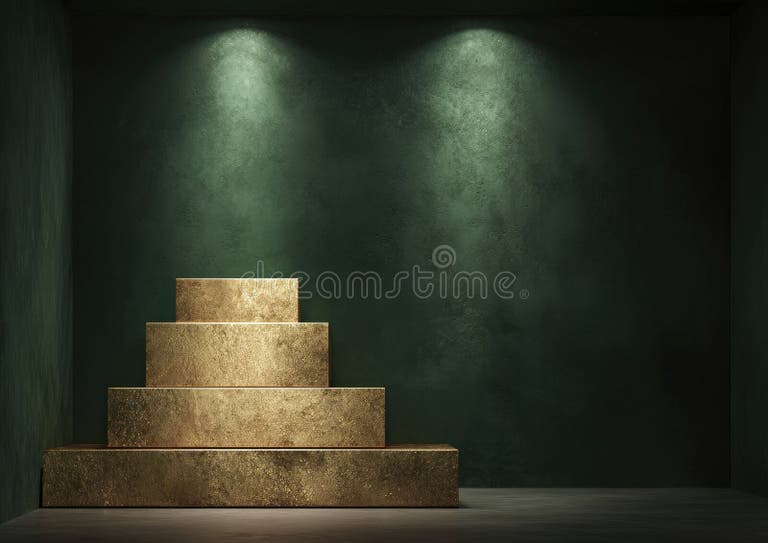Golden Steps Against Green Wall Stock Illustration - Illustration of ...