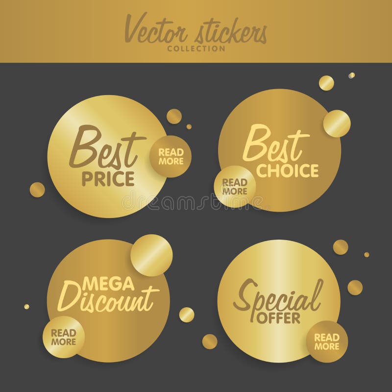 Gold Stickers Set Illustration. Concept for Web Sites Banners and ...