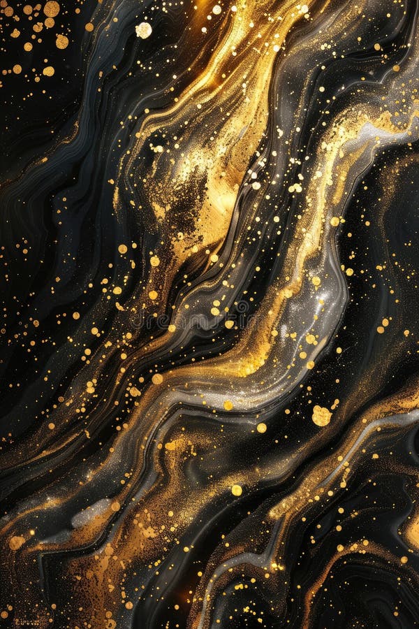 Gold Streaks and Flecks on Dark Swirling Marble Texture. Stock Photo ...