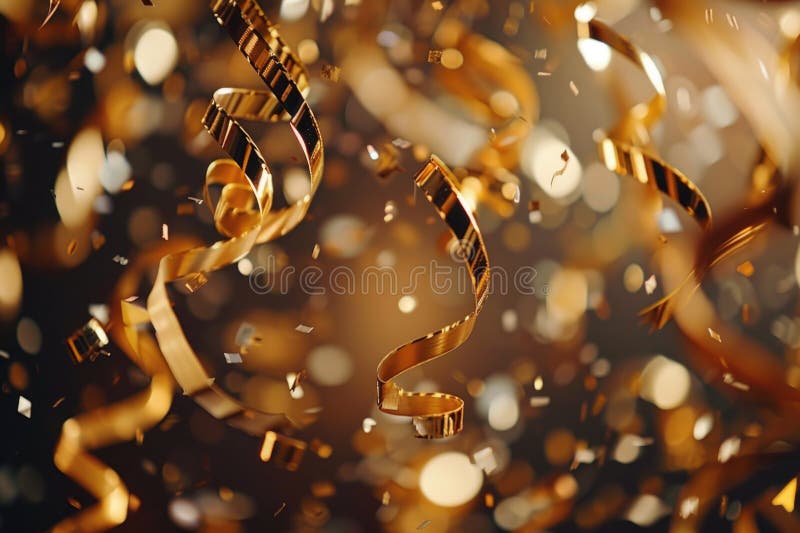 Gold Streamer is Falling from Sky, Creating Festive Atmosphere Stock ...