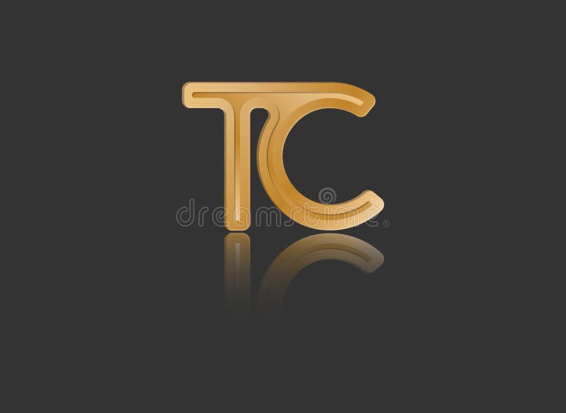 Gold Stylized Lowercase Letters T and C with Reflection Connected by a ...