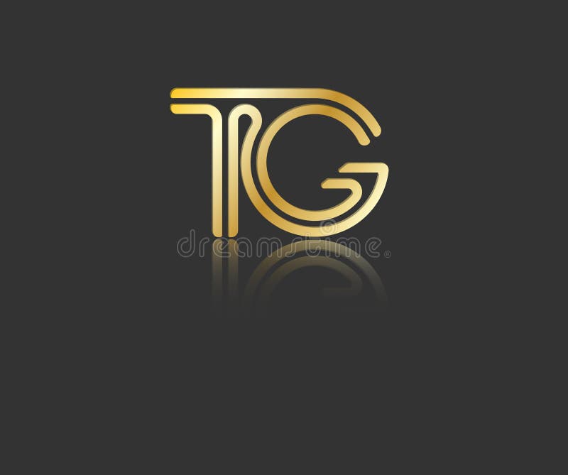 Gold Stylized Lowercase Letters T and G with Reflection Connected by a ...