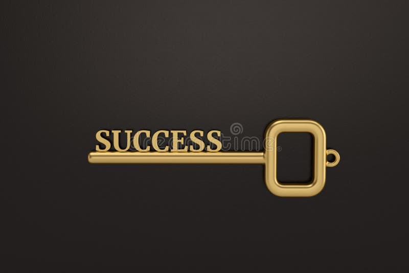 Gold Success Key on Black Background. 3D Illustration Stock ...
