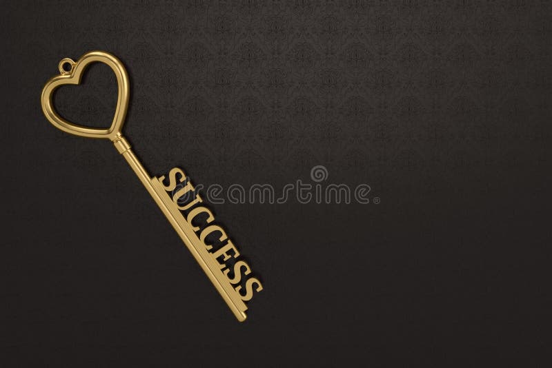 Gold Success Key on Black Background. 3D Illustration Stock ...