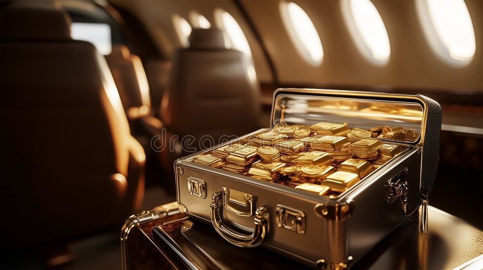 A Gold Suitcase with Gold Coins Inside Stock Illustration ...