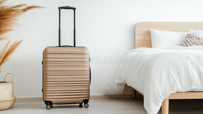 Gold Suitcase in Hotel Room Stock Image - Image of journey, luggage ...