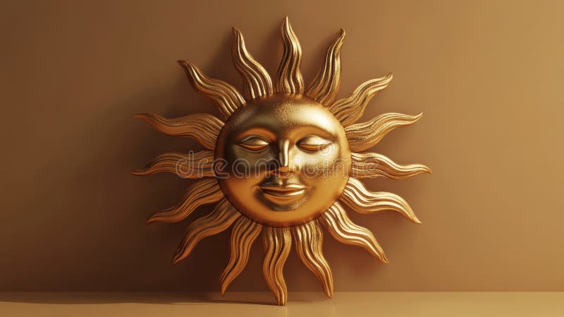 A Gold Sun Face Mounted on a Wall Stock Illustration - Illustration of ...