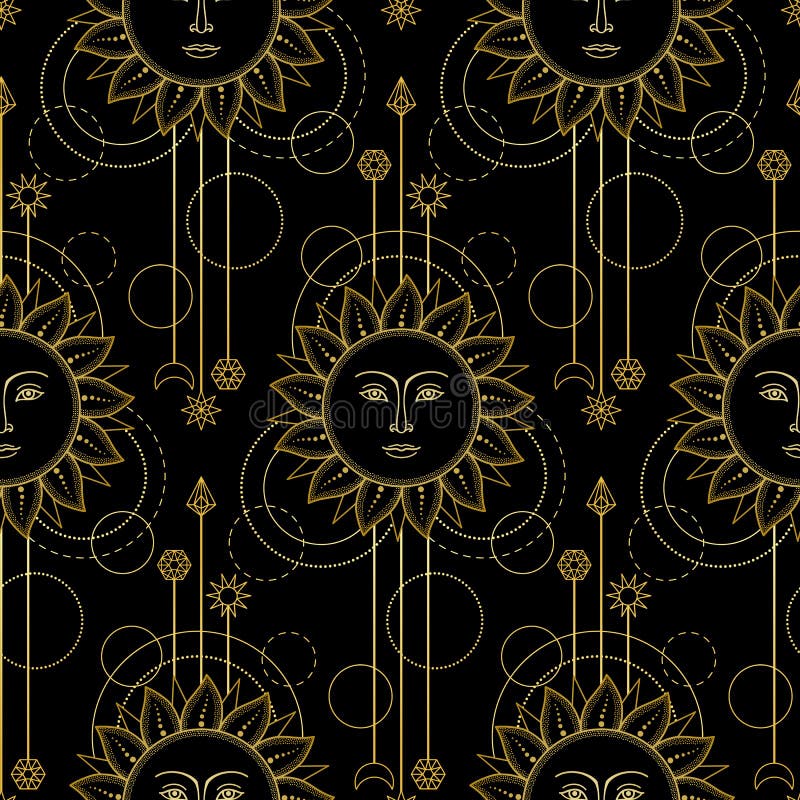 Gold Sun Modern Seamless Pattern Stock Vector - Illustration of fashion ...