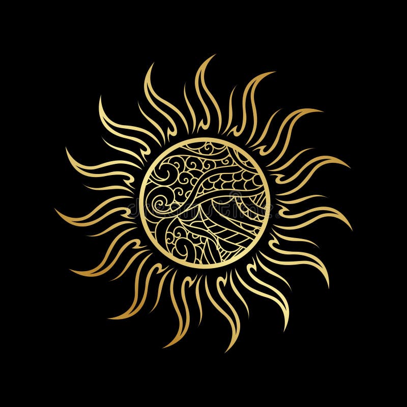 Gold Sun, vector stock illustration. Illustration of mandala - 195896297