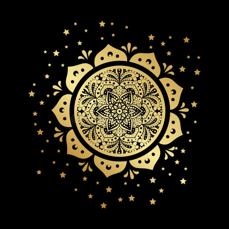 Gold Sun, vector stock illustration. Illustration of hindu - 195896343
