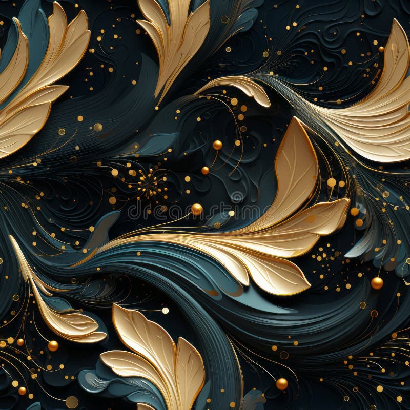 Gold Swirl Pattern on Black Seamless Pattern, Created with Generative ...