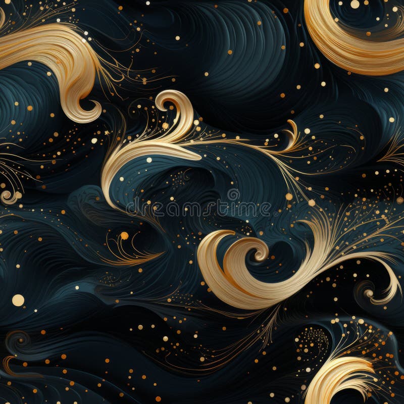 Gold Swirl Pattern on Black Seamless Pattern, Created with Generative ...