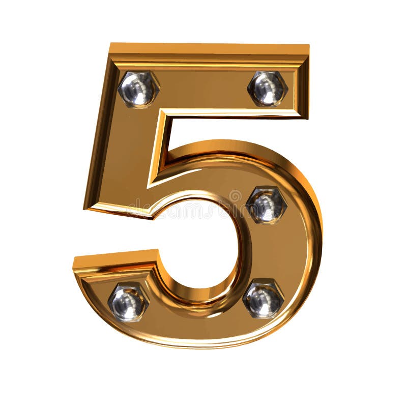 Gold Symbol with Metal Bolts. Number 5 Stock Vector - Illustration of ...