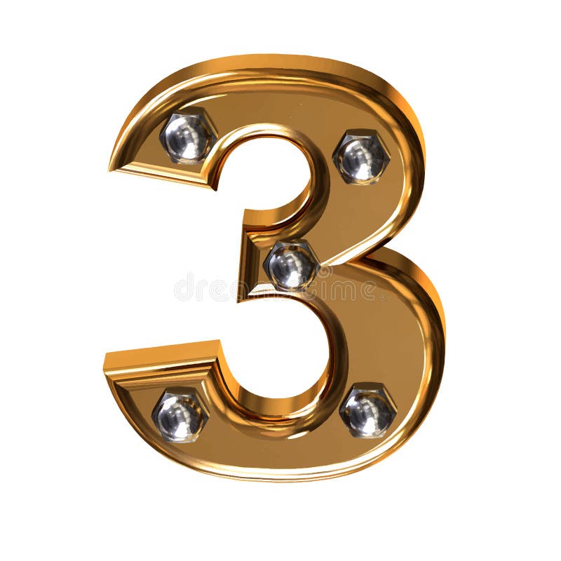 Gold Symbol with Metal Bolts. Number 3 Stock Illustration ...