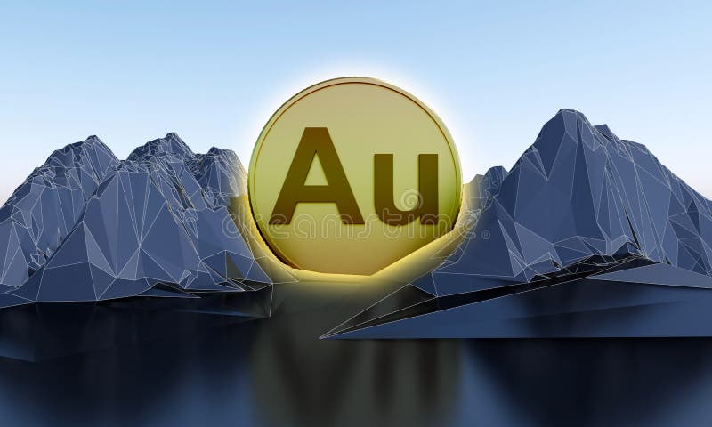 Gold Symbol in Shape of Coin in Abstract Mountains Stock Illustration ...