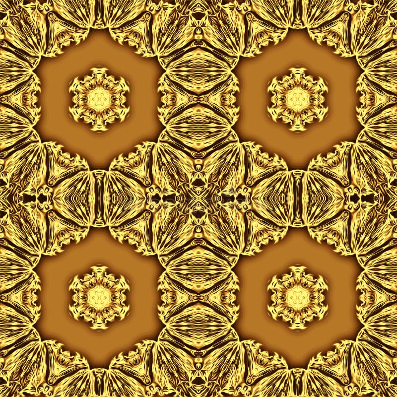 Gold Symmetry Pattern and Geometric Golden Design, Tile Print Stock ...