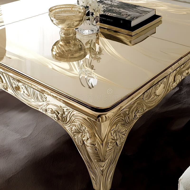 A Gold Table with a Vase and a Book on Top of it Stock Photo - Image of ...