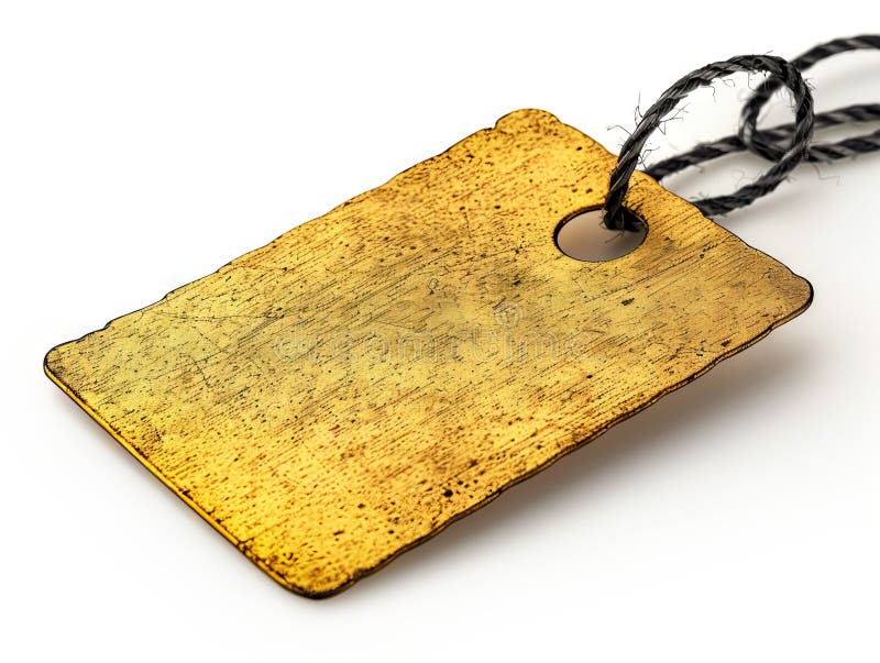 A Gold Tag with Black Rope on it Stock Photo - Image of string ...