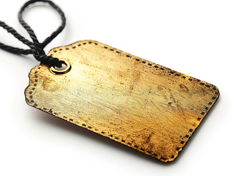 A Gold Tag Hanging from a Rope Stock Image - Image of label, attach ...