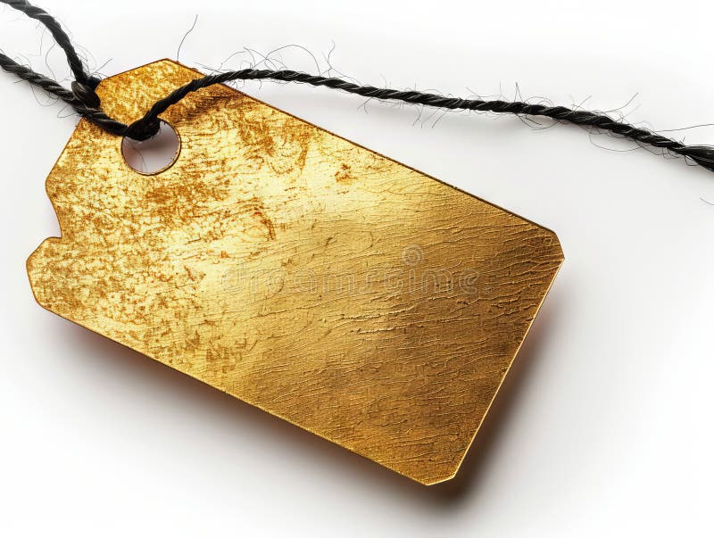 Gold Tag Isolated on White Background Stock Photo - Image of rope, gold ...