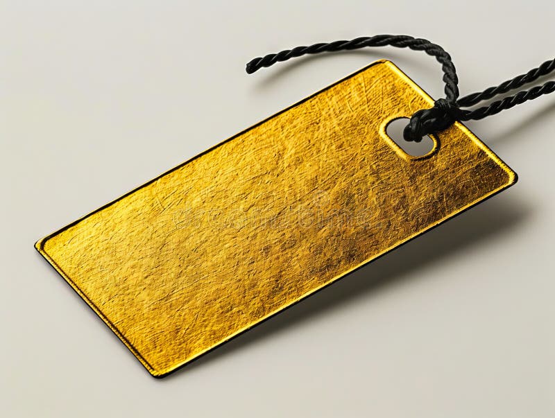 A Gold Tag with a String Attached To it Stock Image - Image of shiny ...