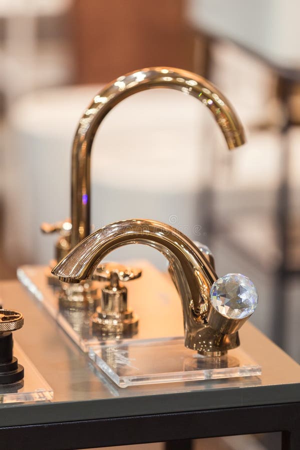Gold Tap Faucet With Crystal Handle Luxury Design Water Tap Stock