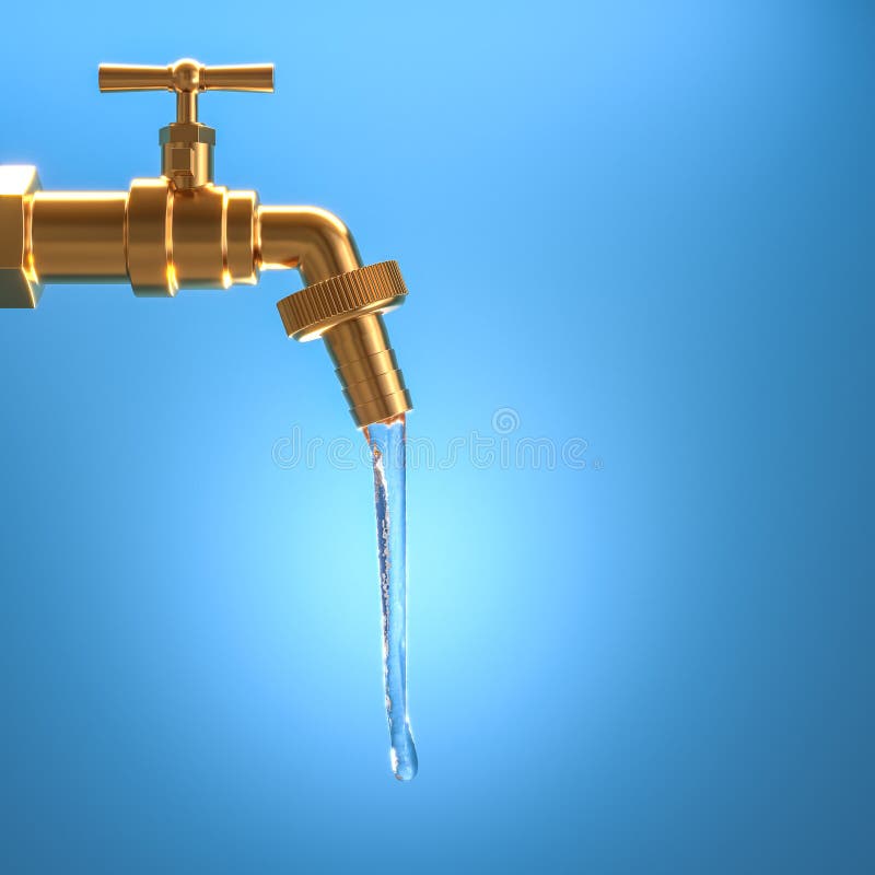 Gold Tap from Which Water Comes Out Stock Illustration - Illustration ...