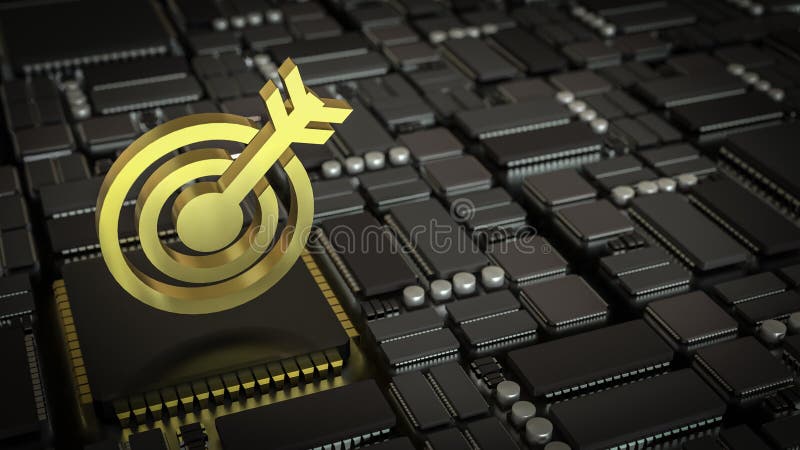 The Gold Target on Mother Board for Business or Technology Concept 3d ...