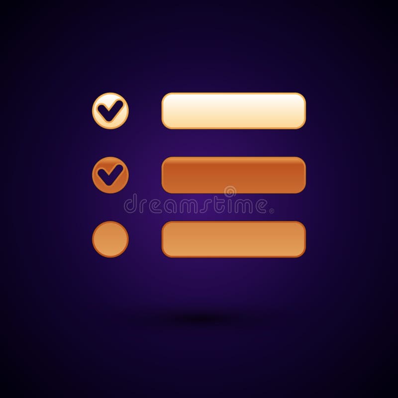 Gold Task List Icon Isolated on Black Background. Control List Symbol ...