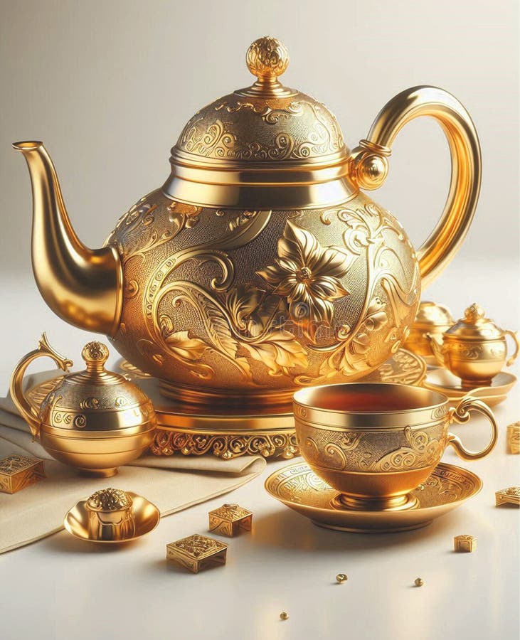 Tea Pot with Cup and Saucer Stock Illustration - Illustration of table ...