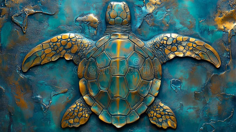 Gold and Teal Turtle Shell Relief Sculpture Stock Illustration ...