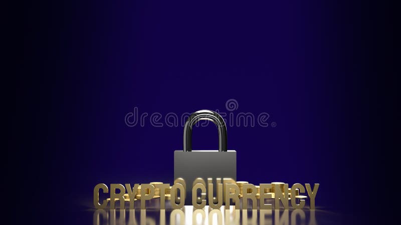 The Gold Text Crypto Currency and Lock for Security Business Content 3d ...