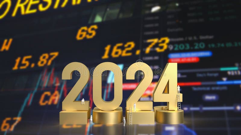 Gold Text 2024 and Figure for Business Concept 3d Rendering Stock ...