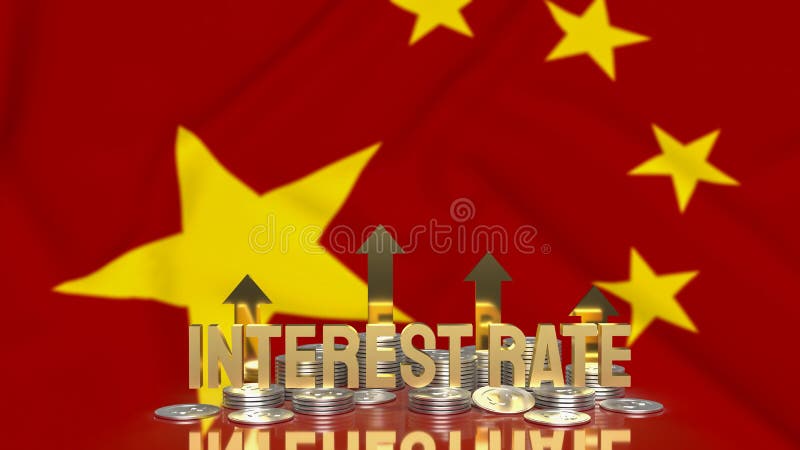 The Gold Text Interest Rate and Coins on China Flag for Business ...