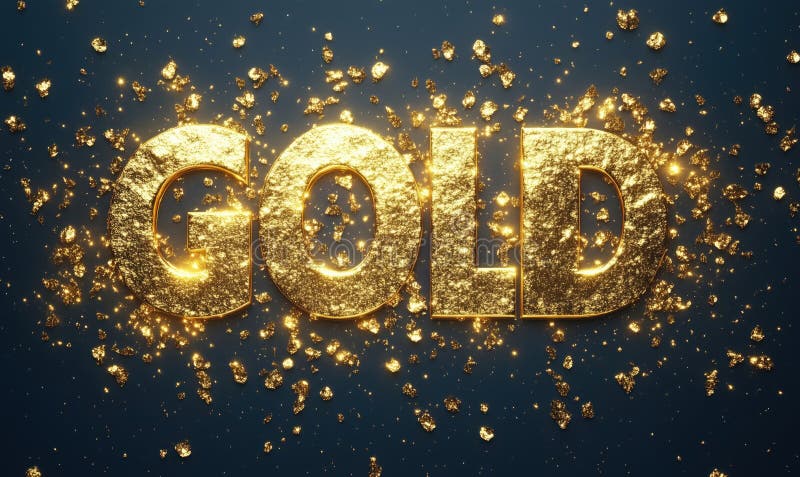 Gold Text with Sparkling Glitter and Shining Particles on Dark ...