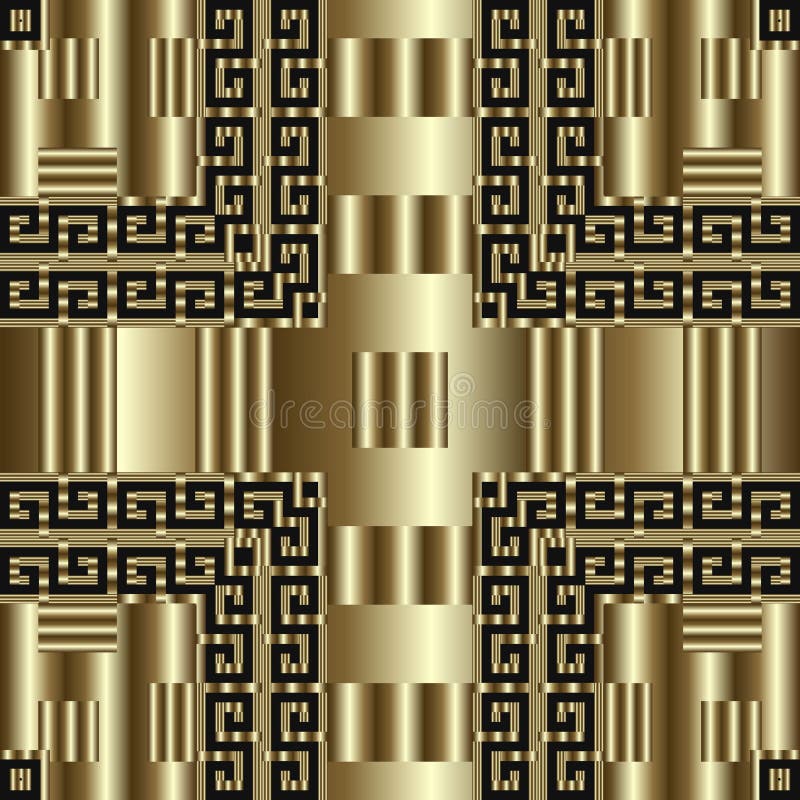 Gold Textured 3d Greek Vector Seamless Pattern. Surface Ornamental ...