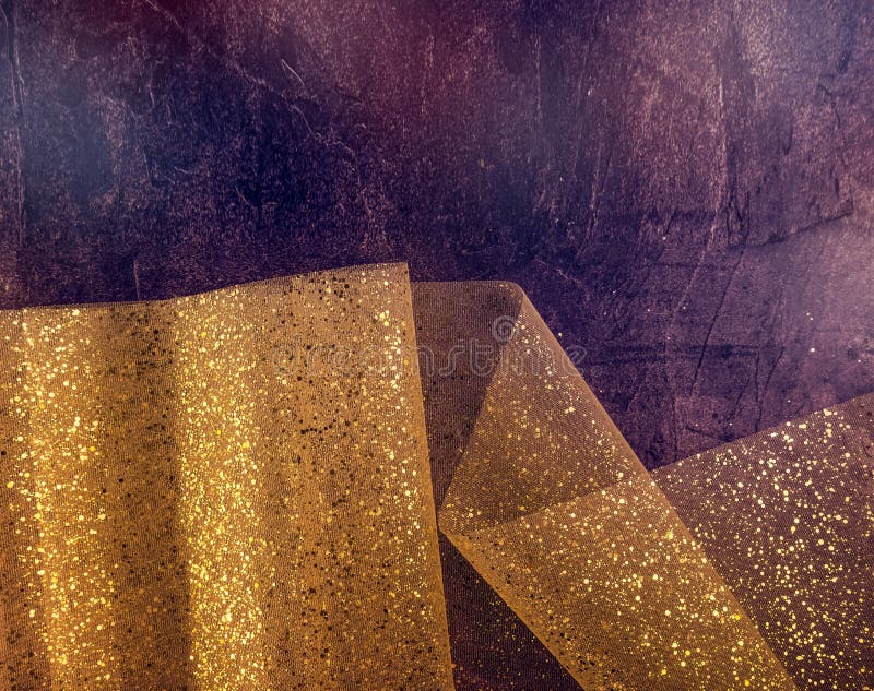 Gold Thread and Gliters on the Fabric Texture. Textile Roll with Waves ...